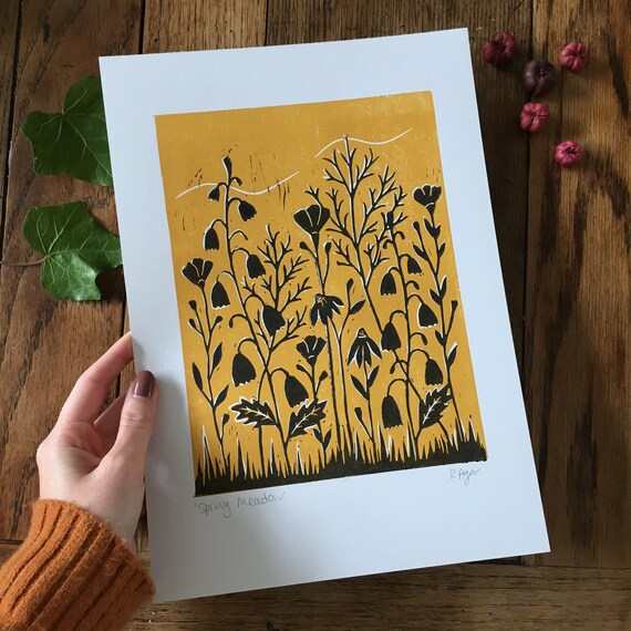 Original 'spring Meadow' Print on A4 Paper Lino - Etsy