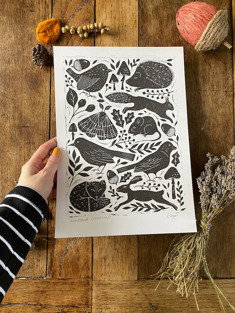 Original 'woodland Creatures' Lino Print | Home & Living | Woodland ...