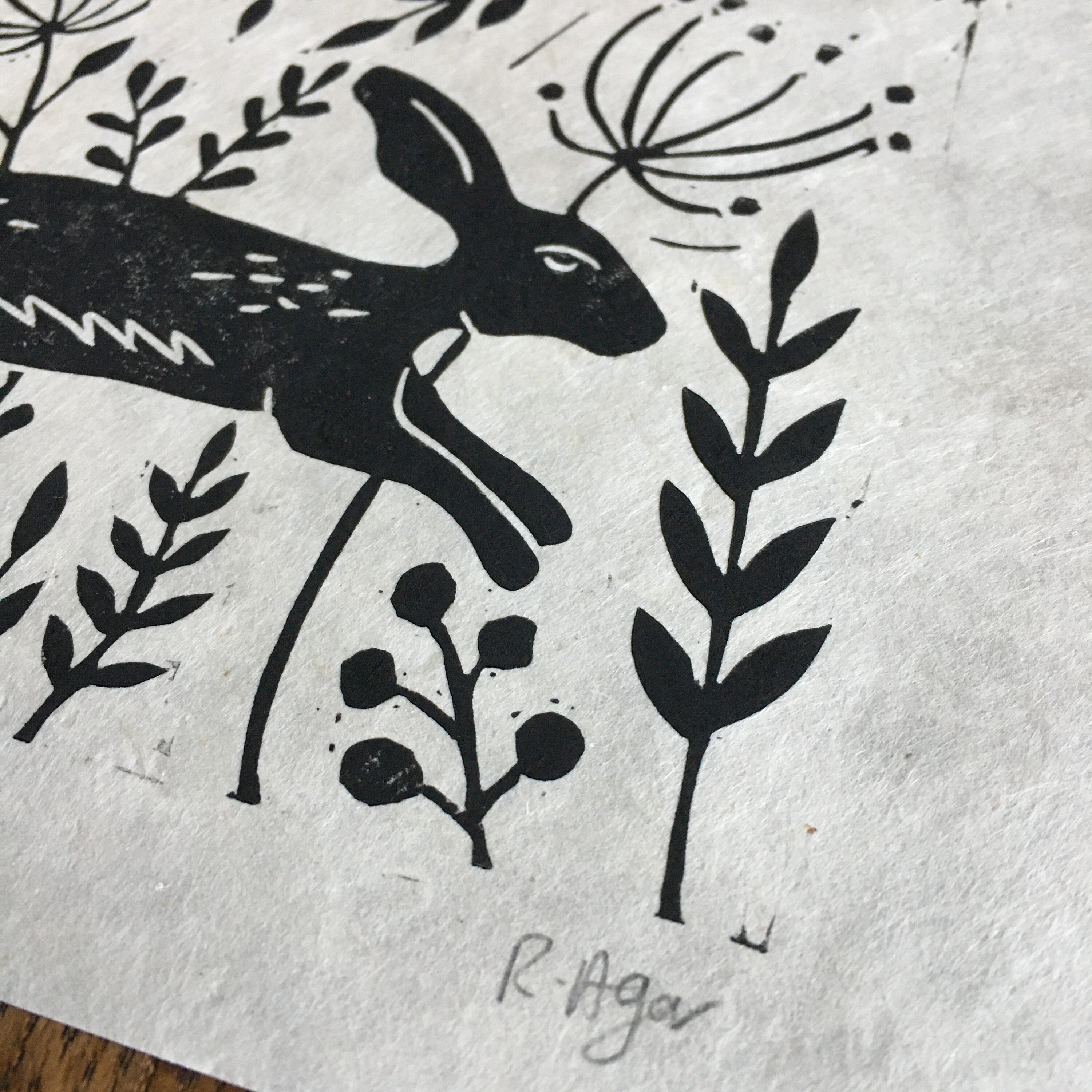 Leaping Hare Lino Print | Original Print | Home & Living | Home Decor ...