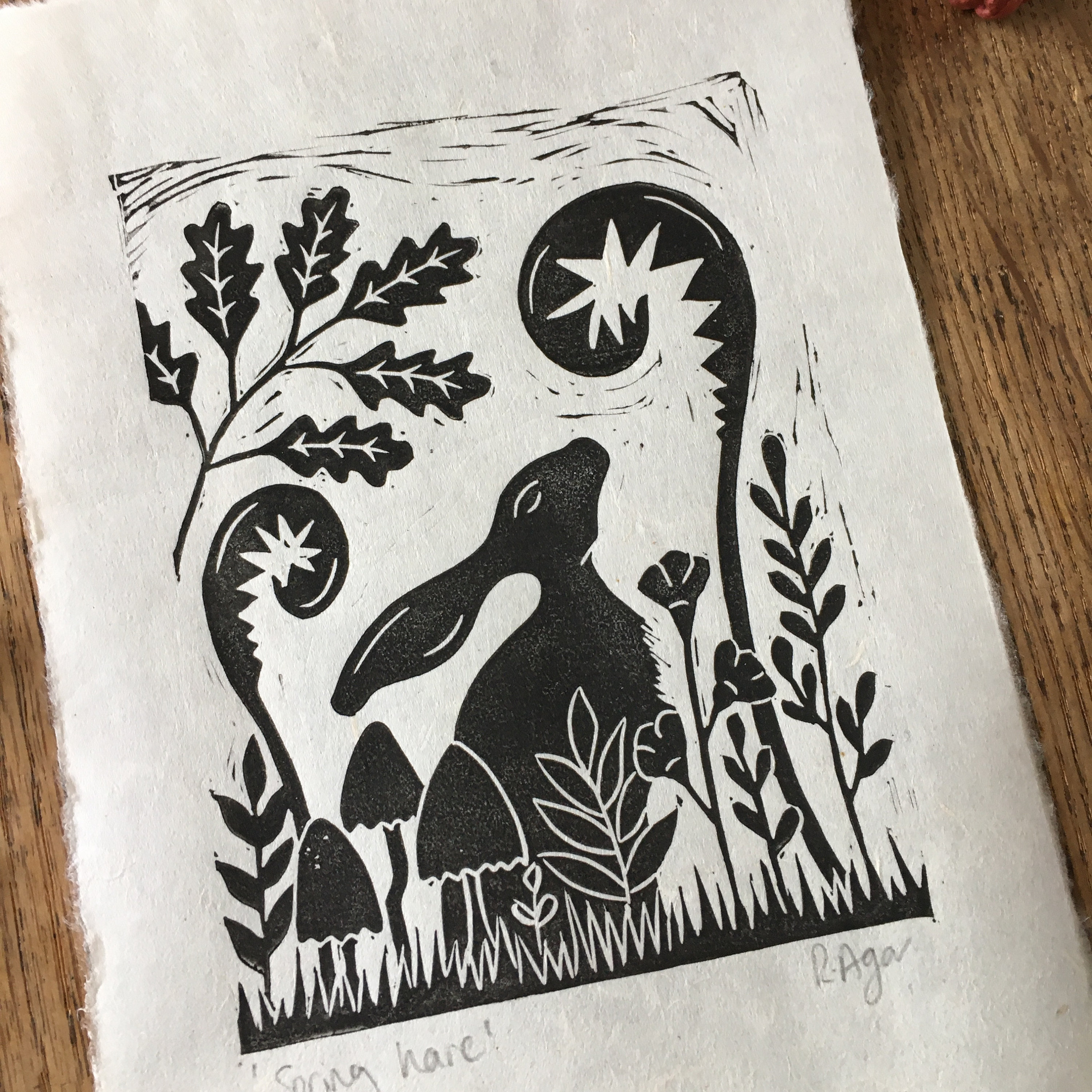 Original 'spring Hare' Lino Print Home Decor Wall - Etsy UK