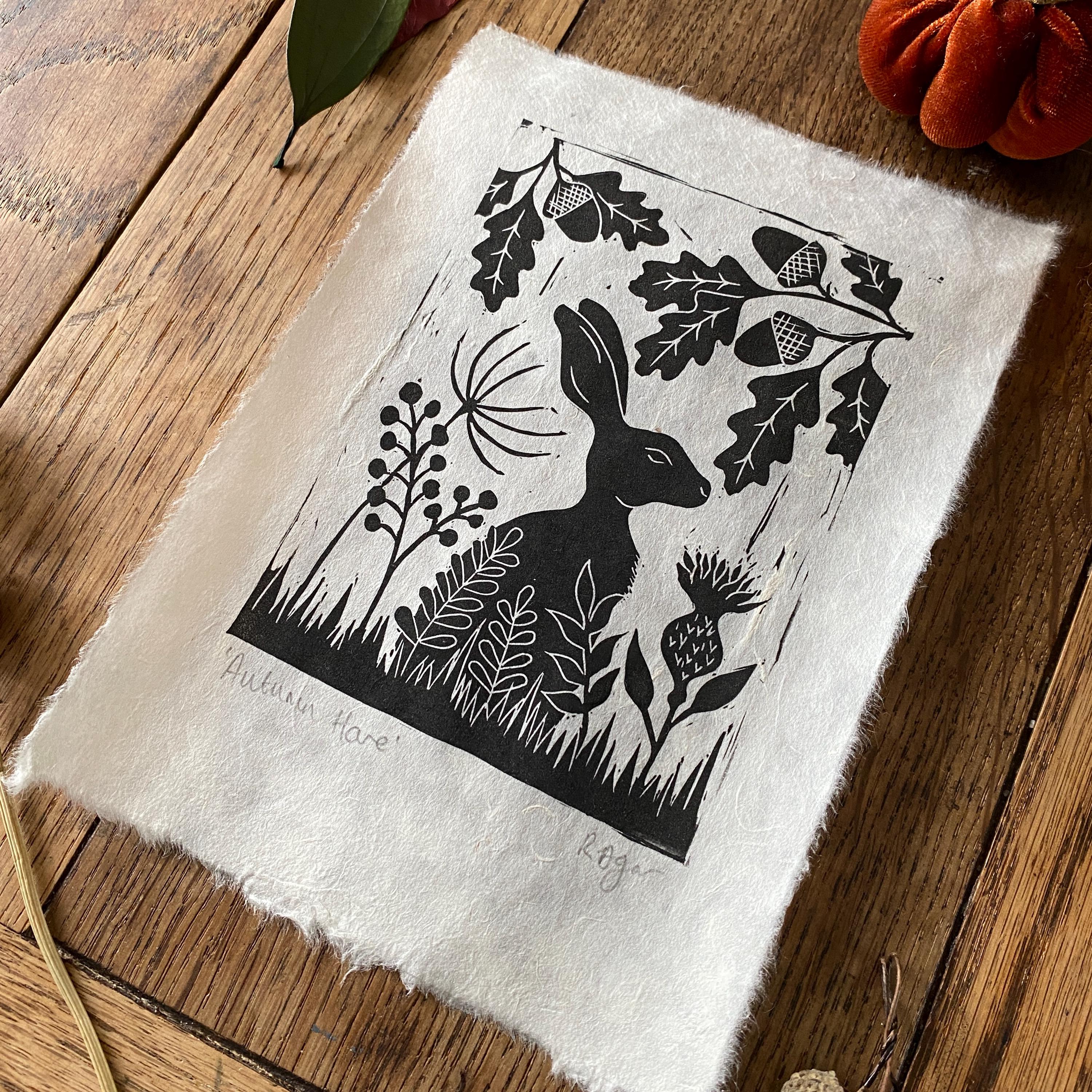 Original 'autumn Hare' Print on Lokta Paper, Lino Print, Home & Living ...