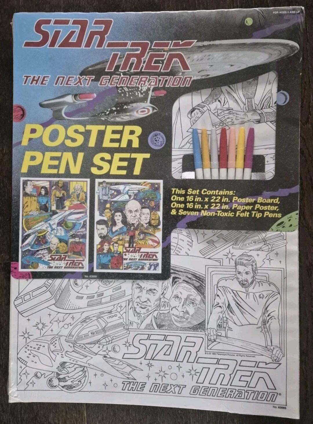 Star Trek Vintage TNG Giant Color Poster Pen Set 22" X 16" 1993 Rare ...
