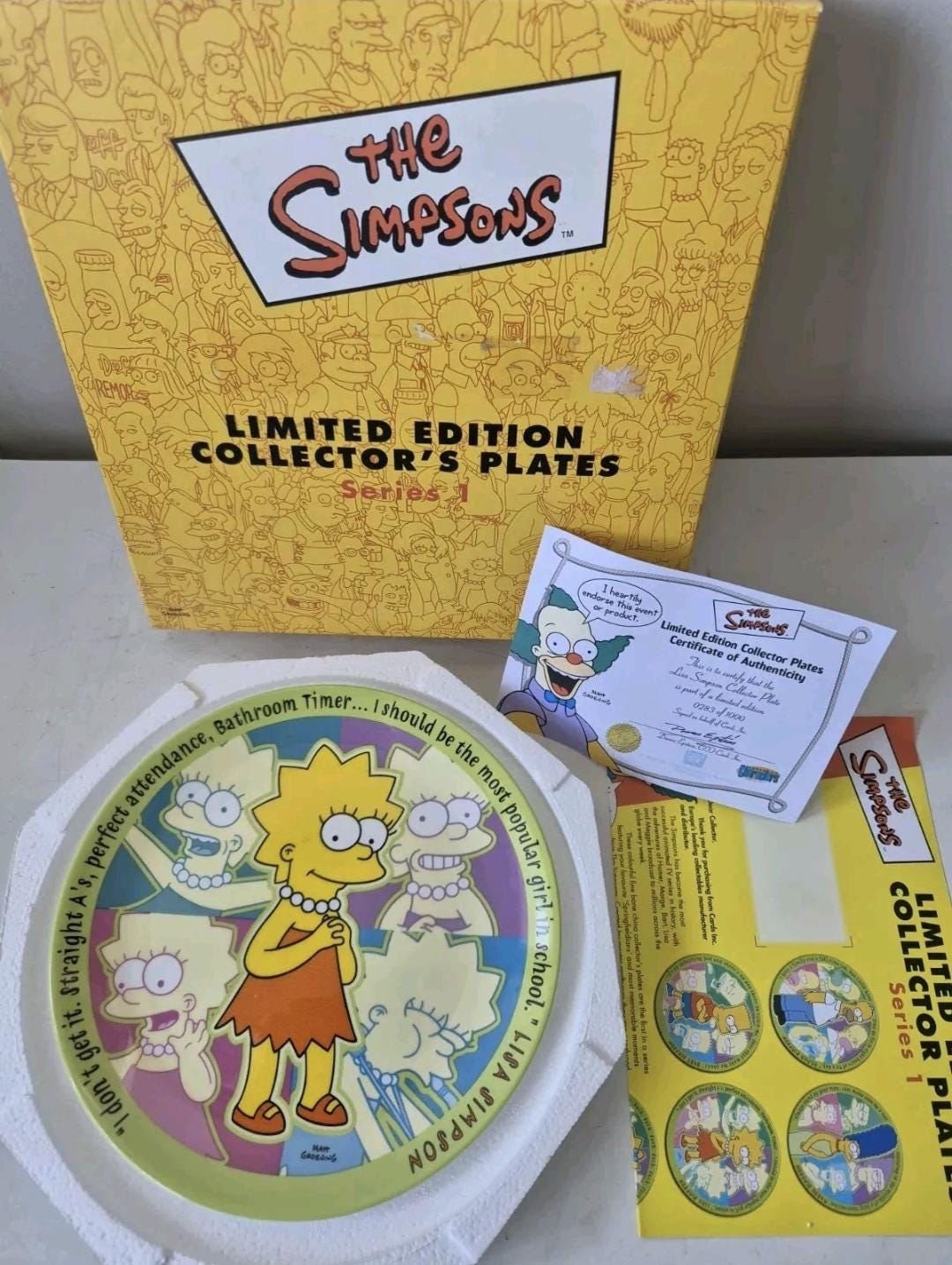 The Simpsons Lisa Limited Edition Collectors Plate #283 W/ COA Series 1 ...