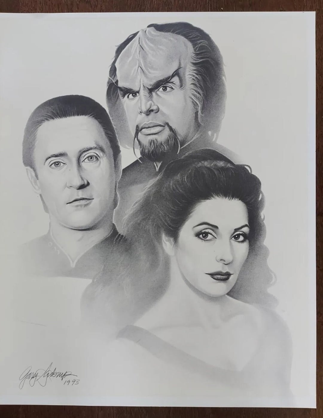 Star Trek TNG Worf Data Troi Art Charcoal Lithograph Signed by Gary ...