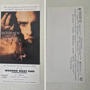 Interview With A Vampire BAFTA Members Screening Ticket Tom Cruise Rare ...