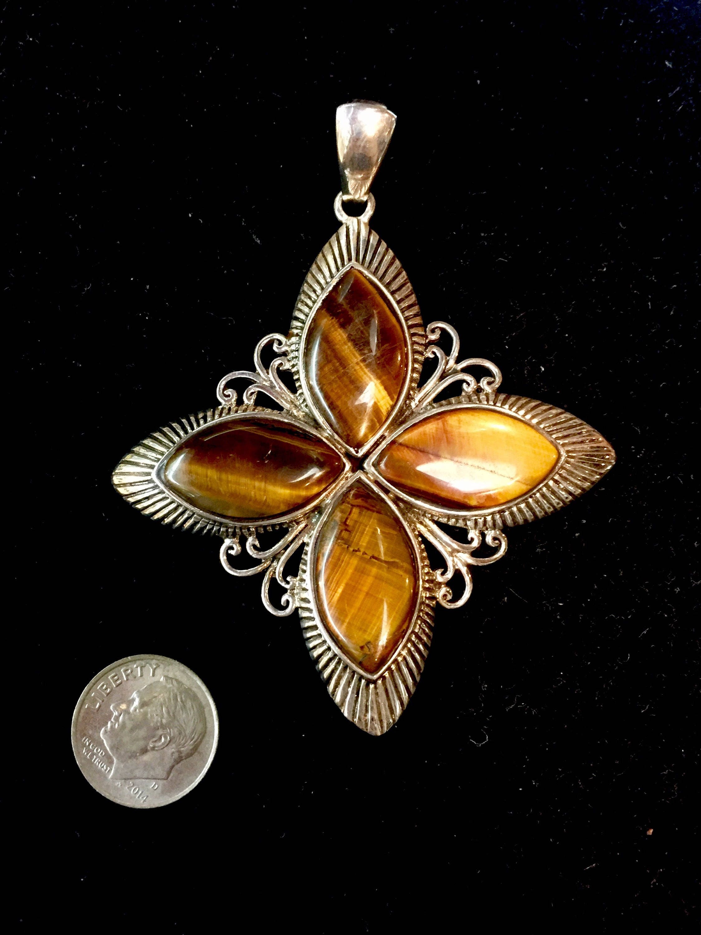 Antique CFJ Tiger Eye Cross Pendant - Etsy