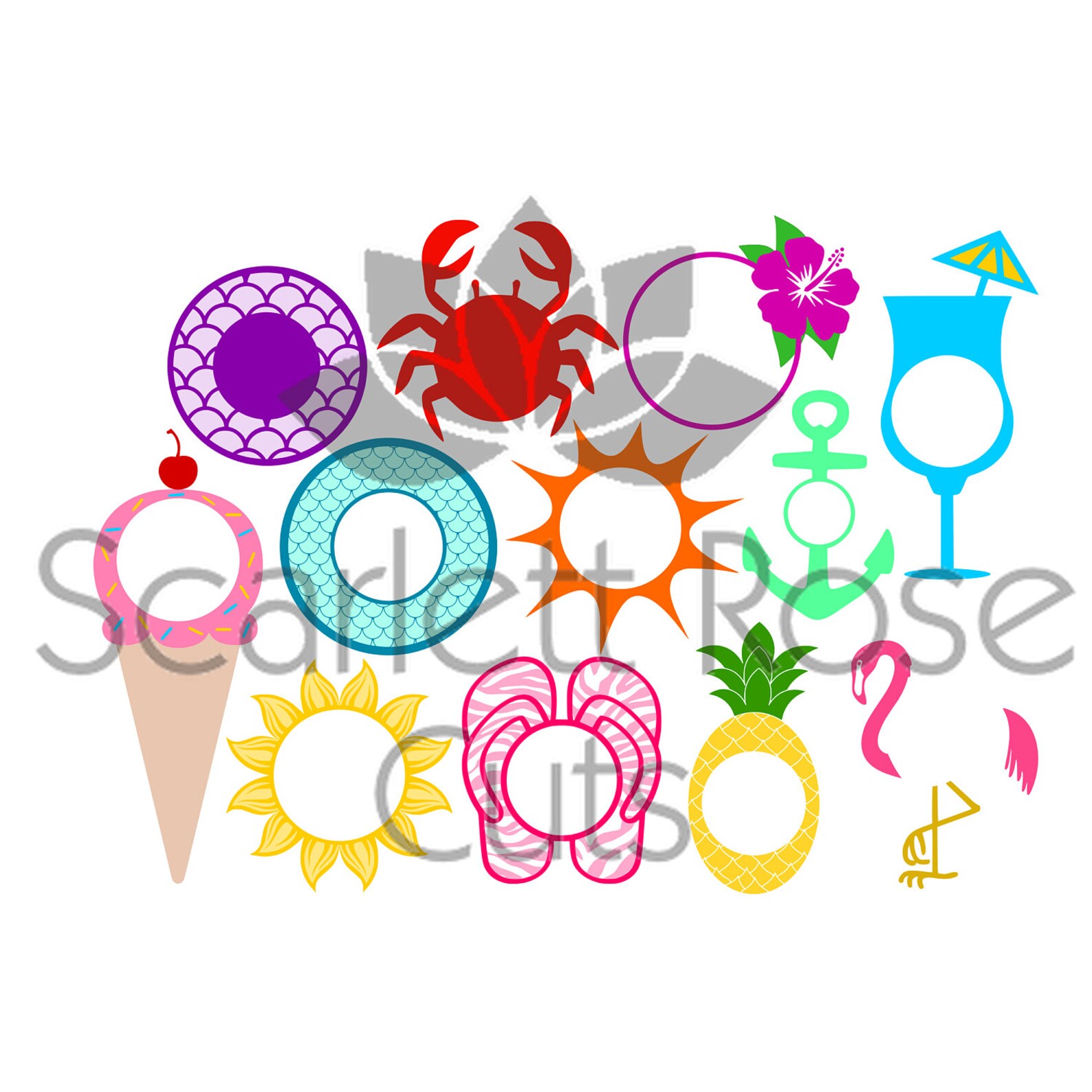 Summer Time Monogram Frame SVG Set SVG Cut File Silhouette - Etsy