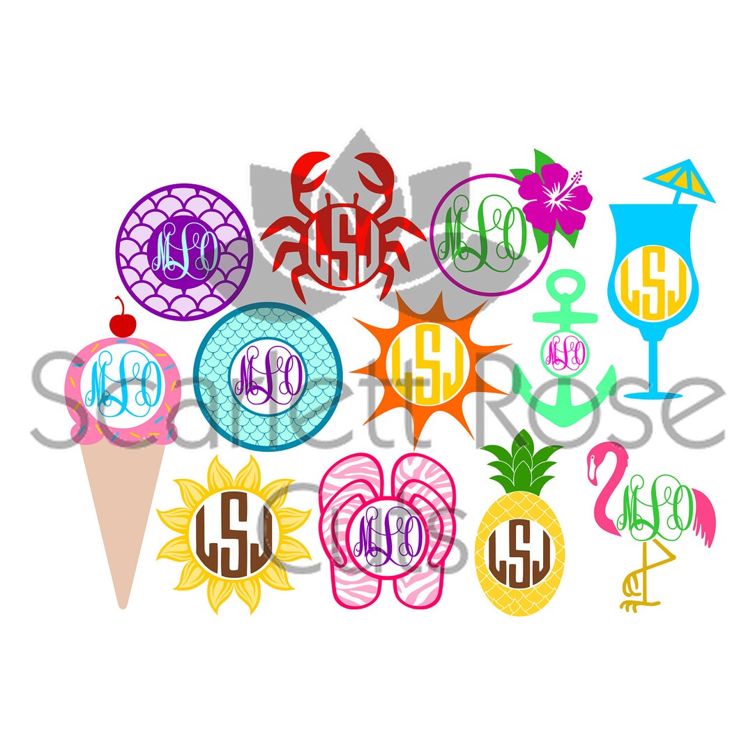 Summer Time Monogram Frame SVG Set SVG Cut File Silhouette Cameo and ...