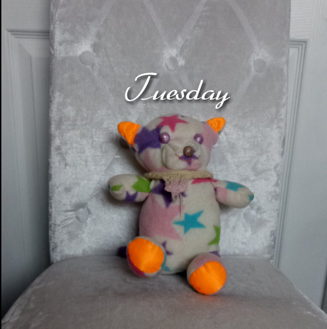 The Weekday Pets, Tuesday the Cat. Teddy Bear, White Stars Gift for ...