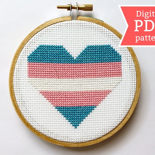 PDF Pattern: Trans Pride Flag Heart Cross Stitch Pattern // - Etsy