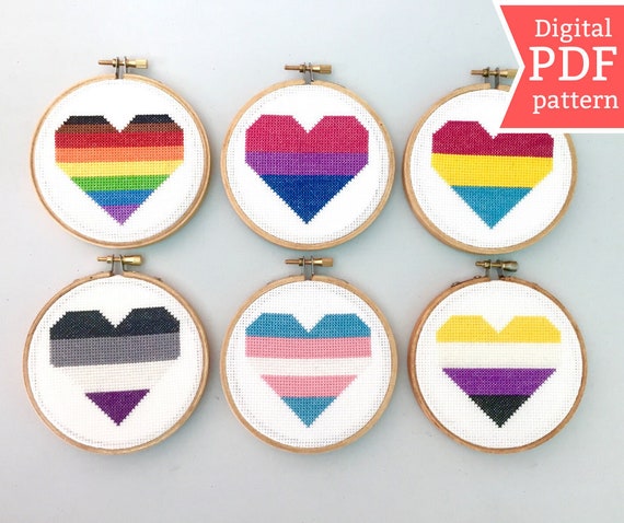 Cross Stitch Trans PDF Only LGBTQ Bi Non-Binary Traditional Pride Flag Wall Art PDF Mini ...