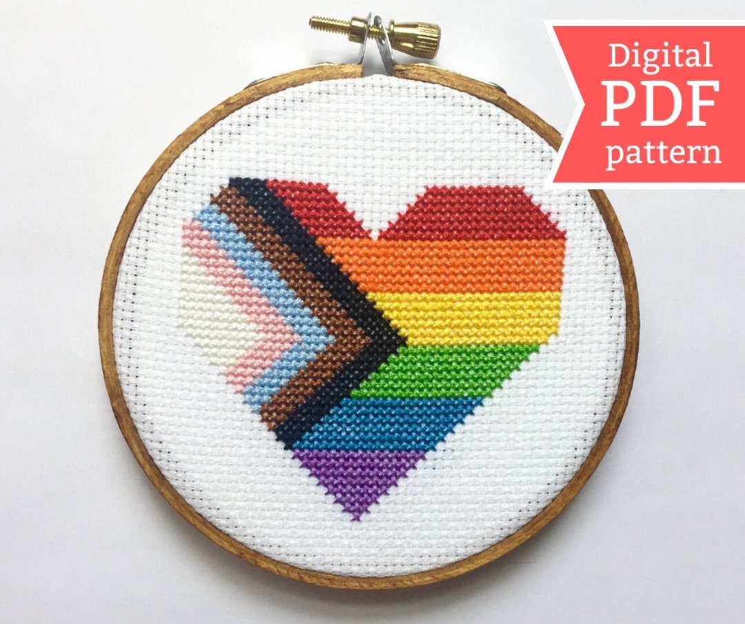 PDF Pattern: Progress Pride Flag Heart Cross Stitch Pattern // LGBTQ ...
