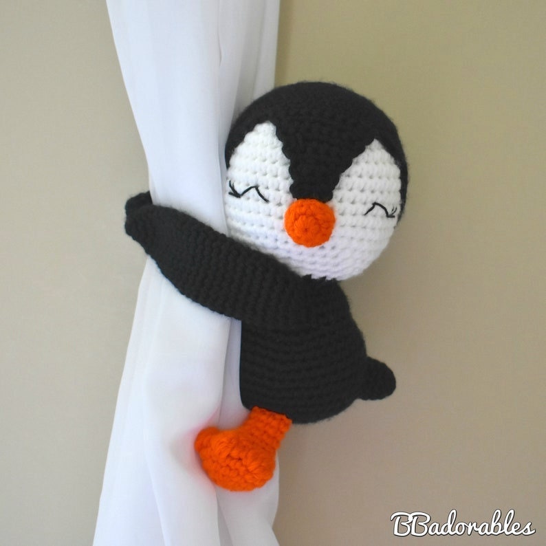 Pip - Penguin Curtain Tieback CROCHET PATTERN, Right or Left Tieback ...