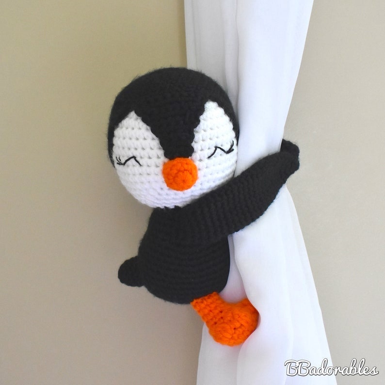 Pip - Penguin Curtain Tieback CROCHET PATTERN, Right or Left Tieback ...