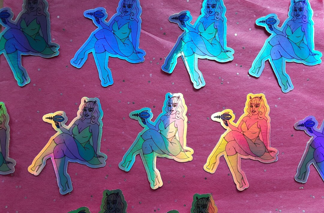 Holographic Alien Pin up Girl Sticker Weatherproof Glossy - Etsy