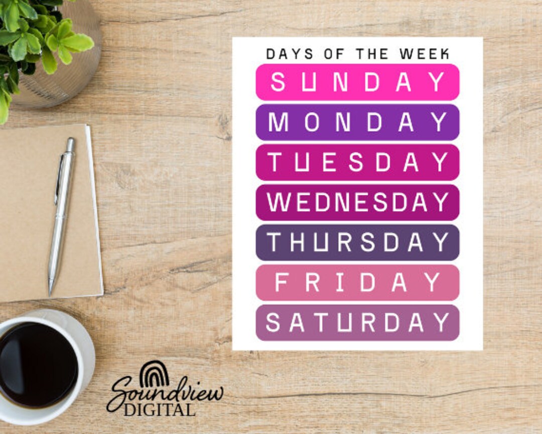 Pink and Purple Days of the Week Sign, for Playroom, Nursery ...