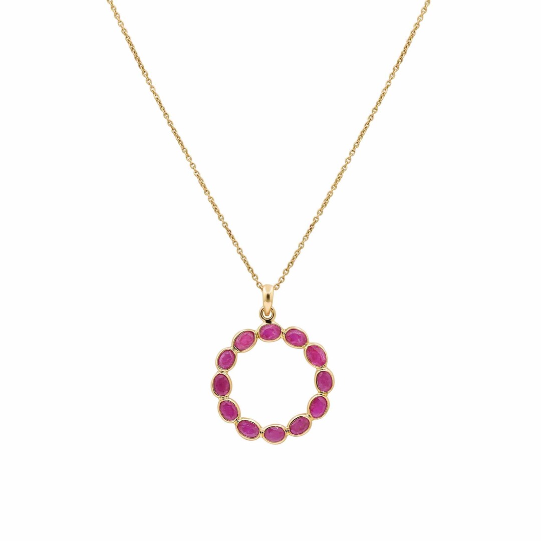Ruby Pendant, 9k Gold Ruby Pendant, Circle Ruby Pendant, Red Ruby Gold ...