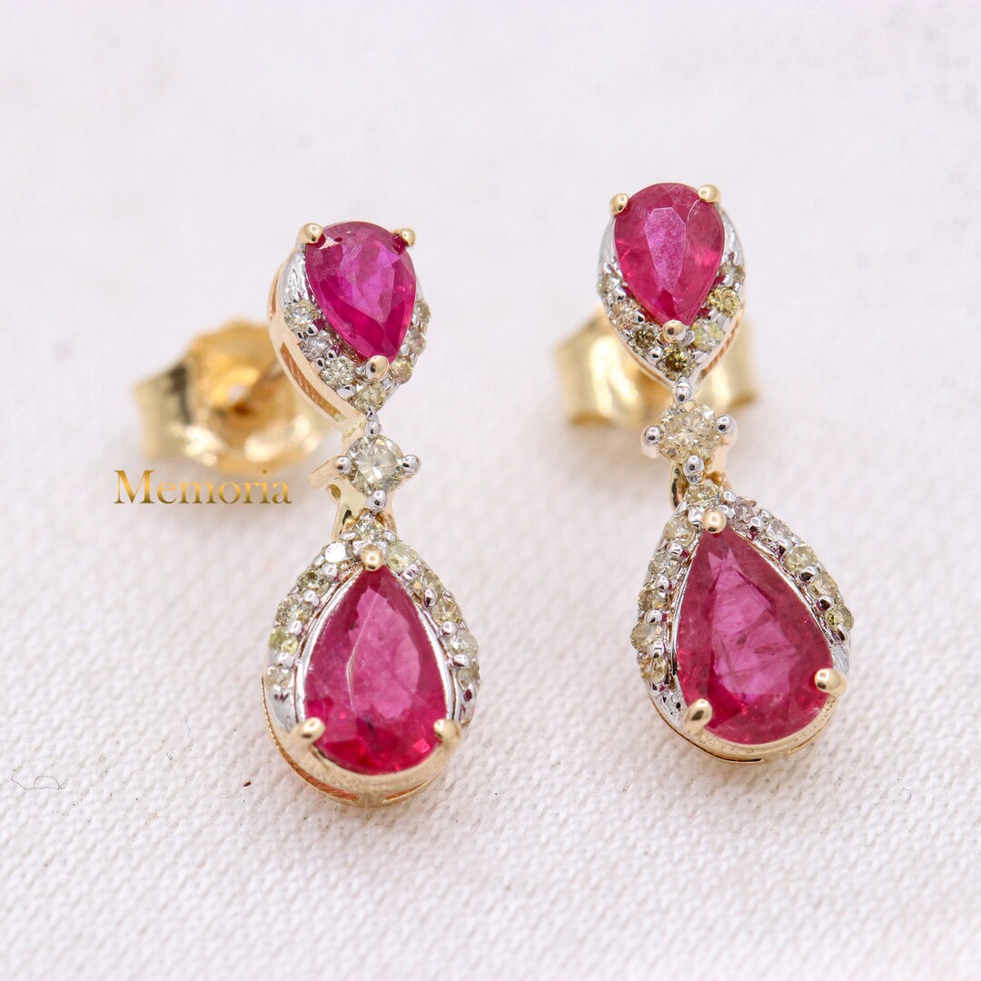 Elegant Ruby Gemstone Stud Earring Diamond Ruby Gemstone Earring Ruby ...