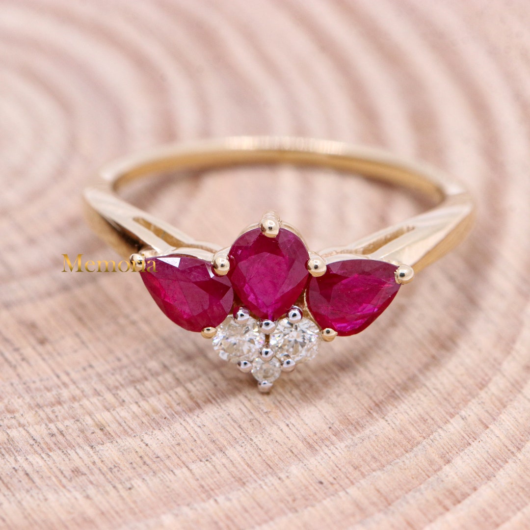 Pear Ruby Diamond Ring: 14k Yellow Gold - Etsy