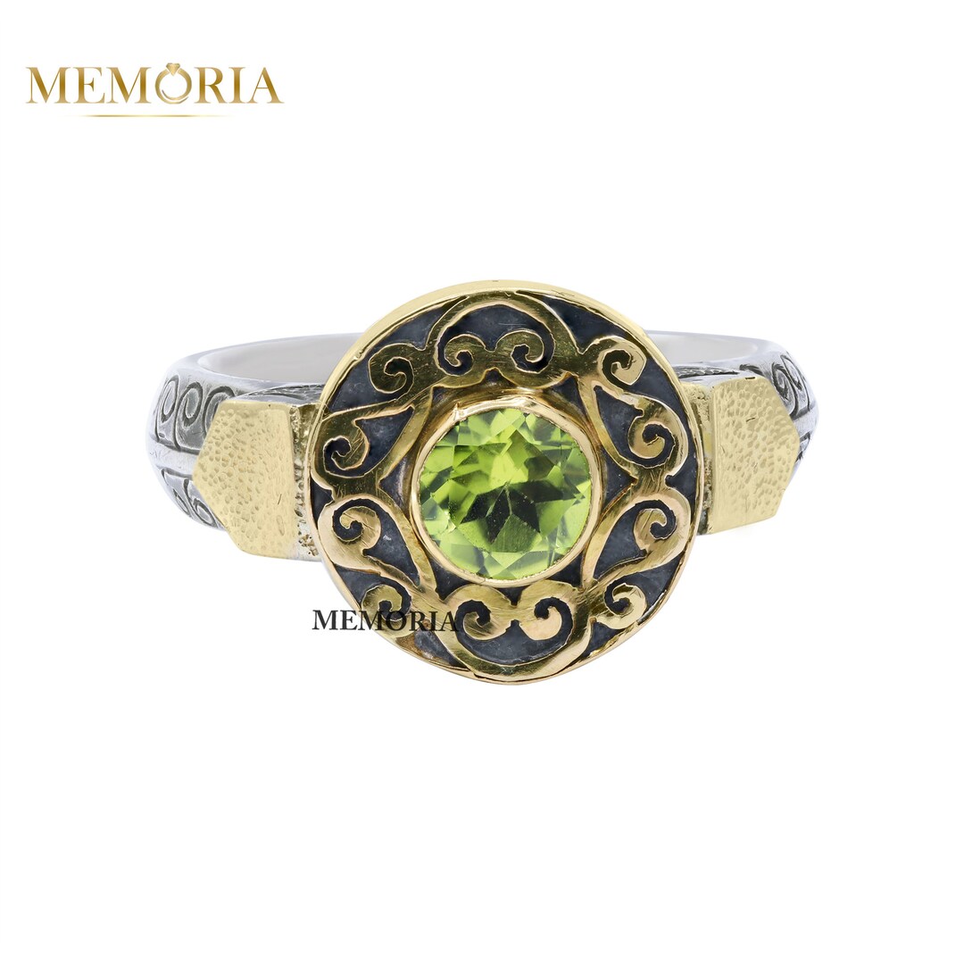 Peridot Gemstone Ring, 18K Gold, Filigree Ring, Handmade 925 Silver ...
