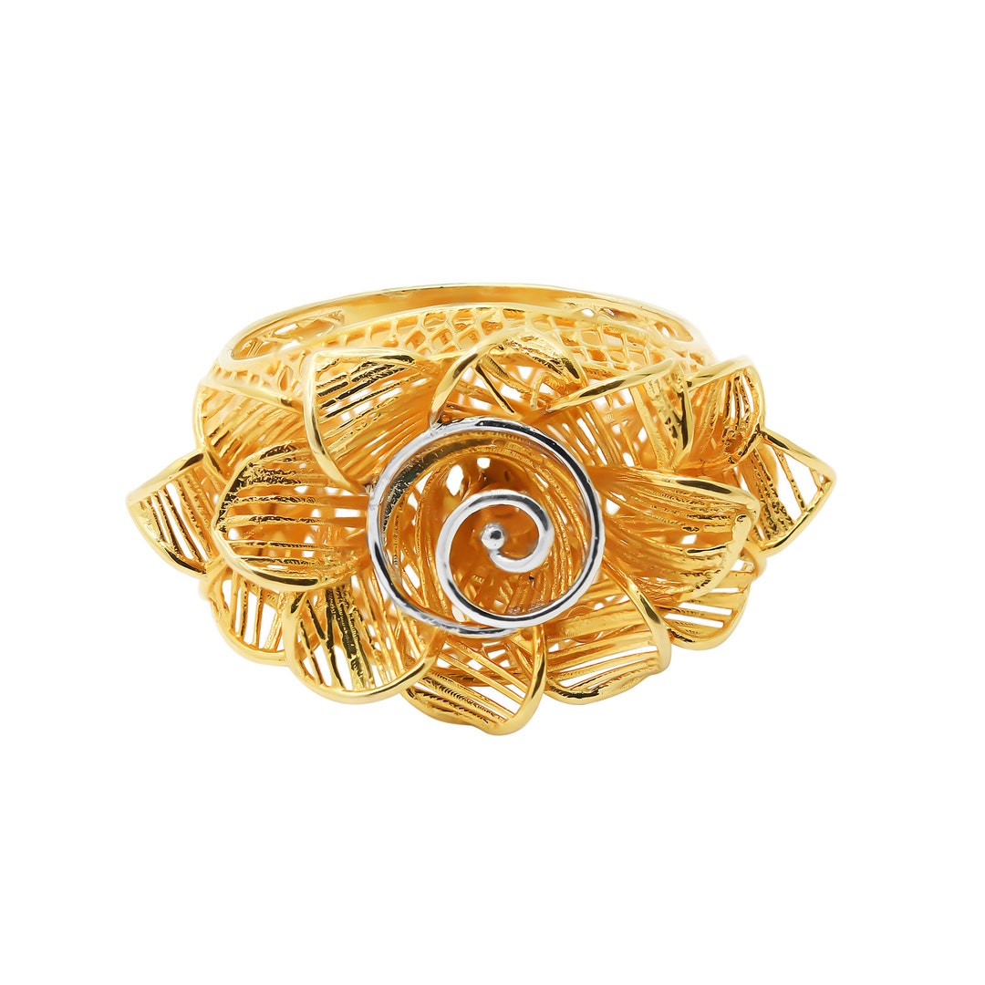 18k Gold Filigree Flower Ring: Victorian Lotus Design - Etsy