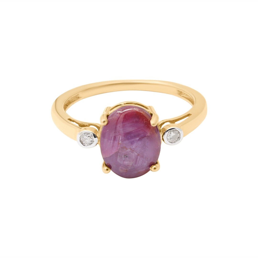 Natural Star Ruby Ring, 14k Yellow Gold Ring, Oval Ruby Star Ring, Ruby ...