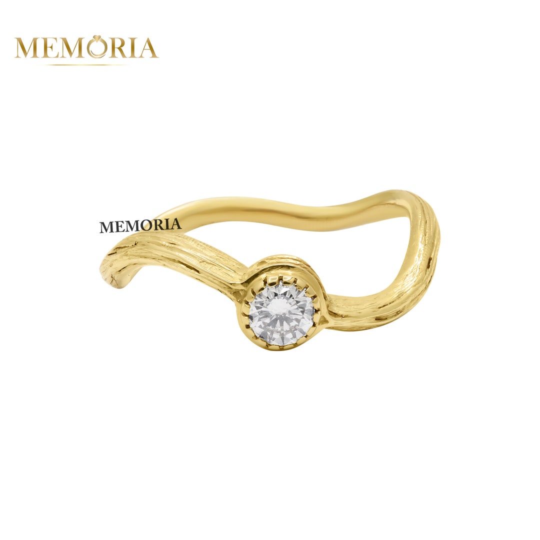 8k Yellow Gold Diamond Ring: Deep Curve Bezel Nesting Ring - Etsy