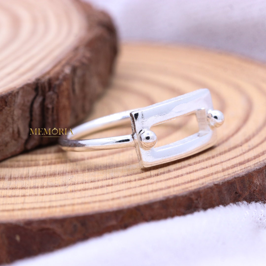 925 Sterling Silver Ring, Rectangle Shape Ring, Hollow Rectangle Ring ...