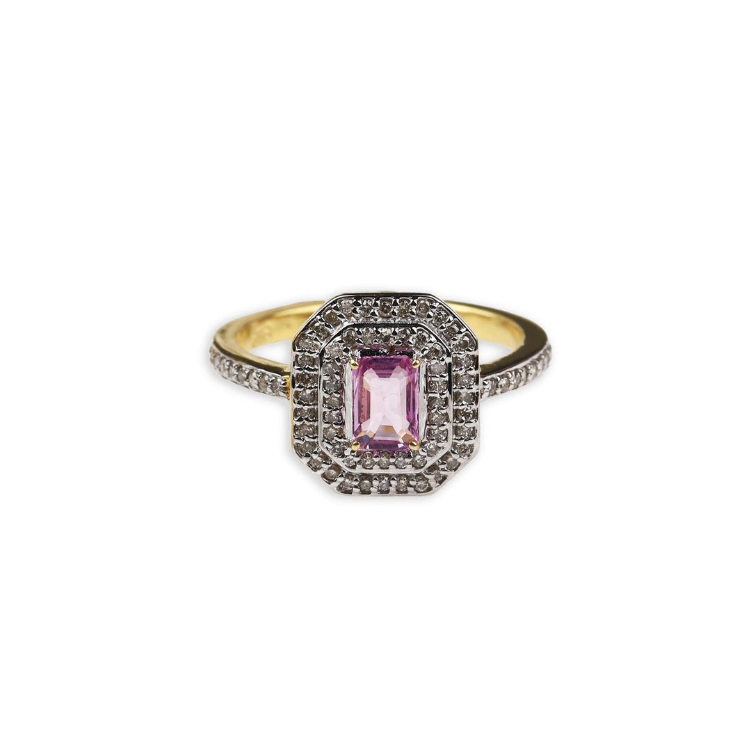 Pink Sapphire Diamond Ring : 14k Yellow Gold - Etsy