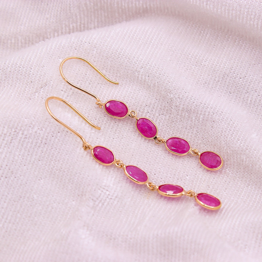 Ruby Dangle Earrings, 18k Yellow Gold Ruby Earring, Ruby Gemstone ...