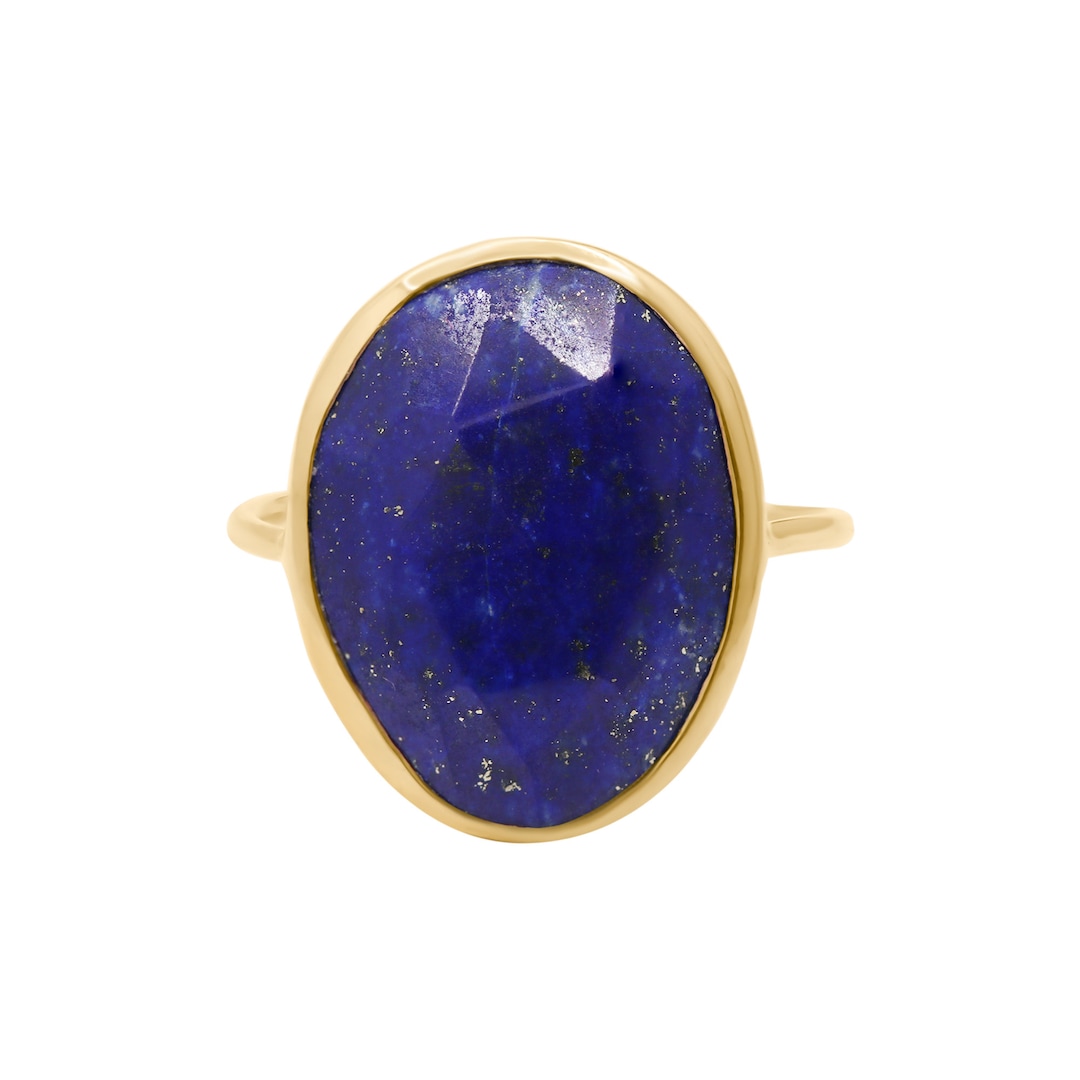 14k Gold Blue Lapis Lazuli Ring, Lapis Lazuli Gemstone Ring, Handmade ...