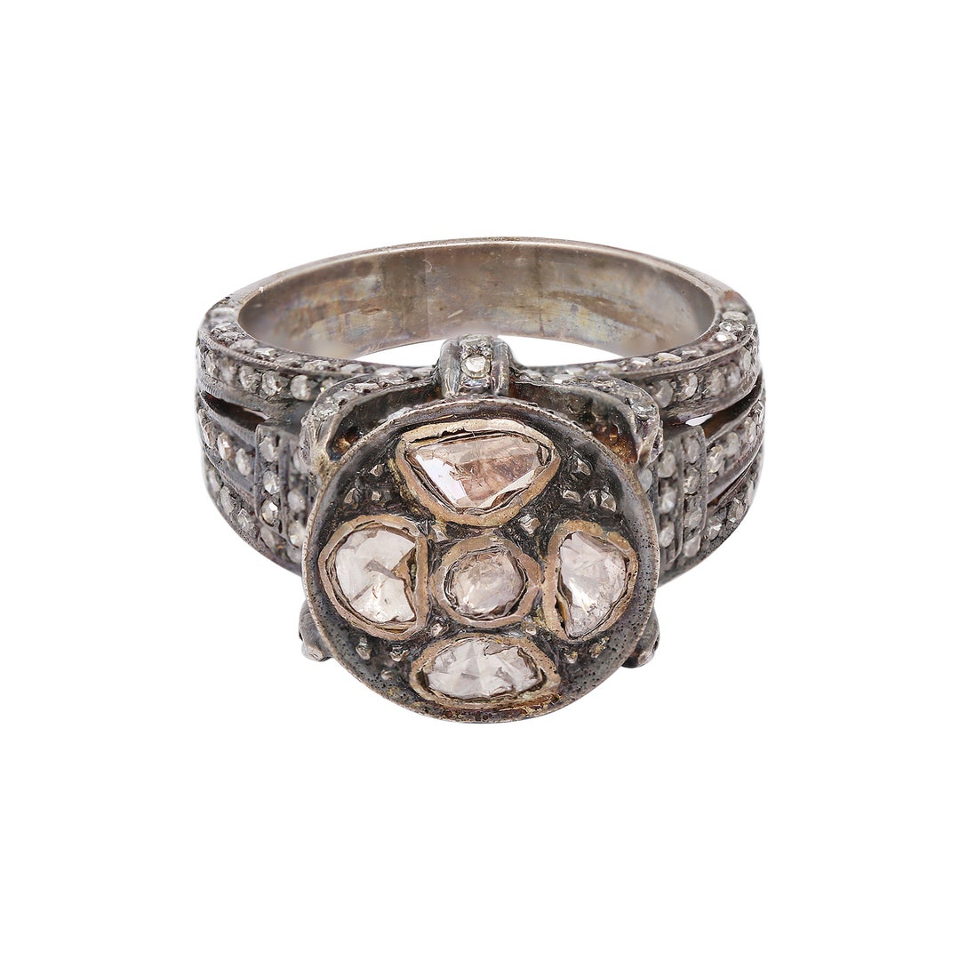 Real Diamond Polki Rings, Pure 925 Silver Polki Rings, Pave Diamond ...