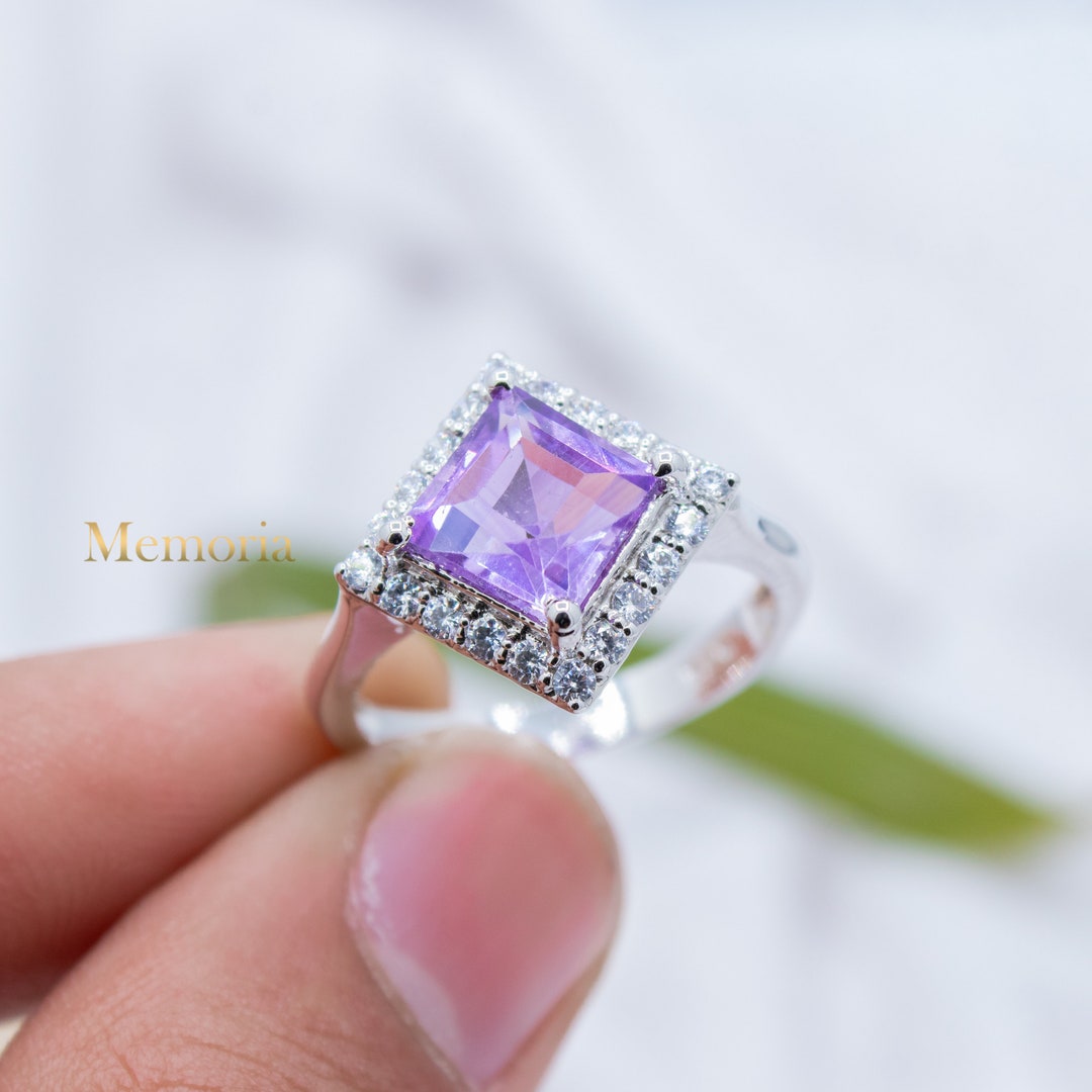 Genuine Amethyst Engagement Ring, Amethyst CZ Ring, Dainty Amethyst ...