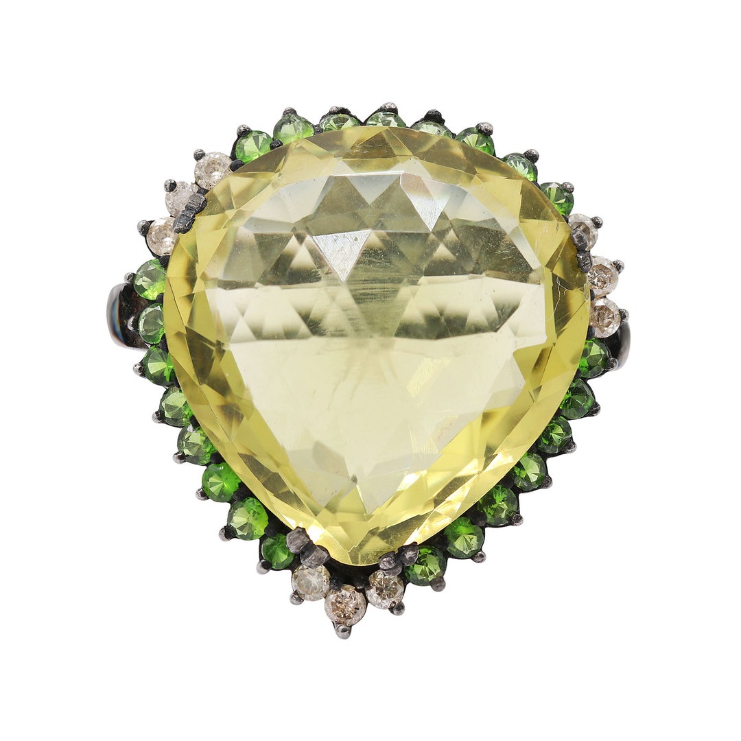 Genuine Lemon Quartz Ring Green Gemstone With Trillian Cut - Etsy