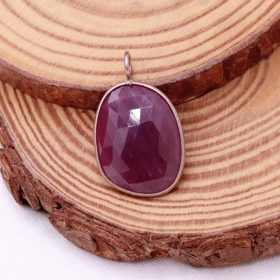 Faceted Ruby Gemstone Pendant: Rose Plated 925 Sterling Silver - Etsy