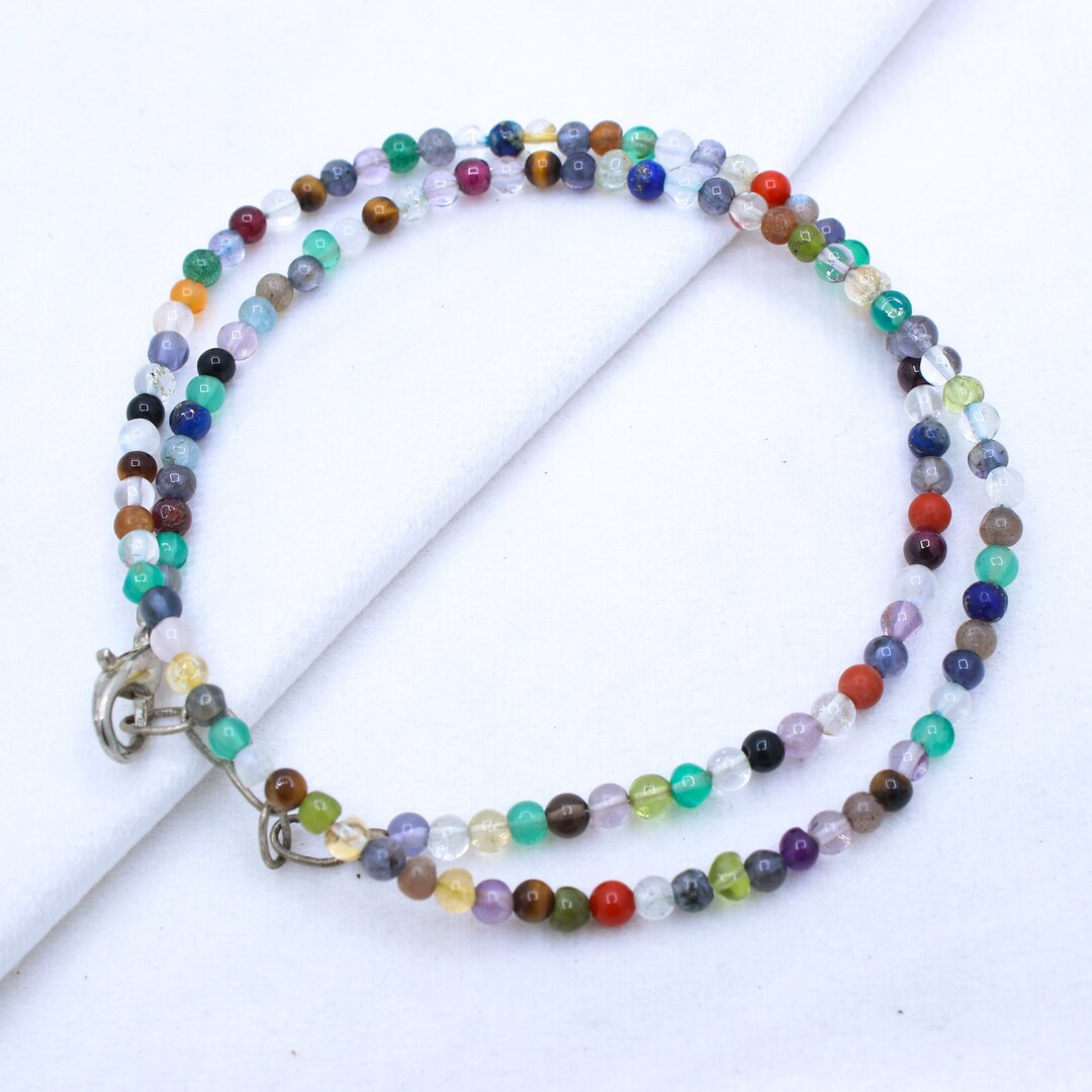 Multi Colored Bead Necklace, 925 Sterling Silver Necklace, Multi ...