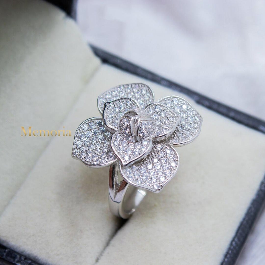 Flower Cubic Zircon Ring, 925 Sterling Silver Ring, Promise Engagement ...