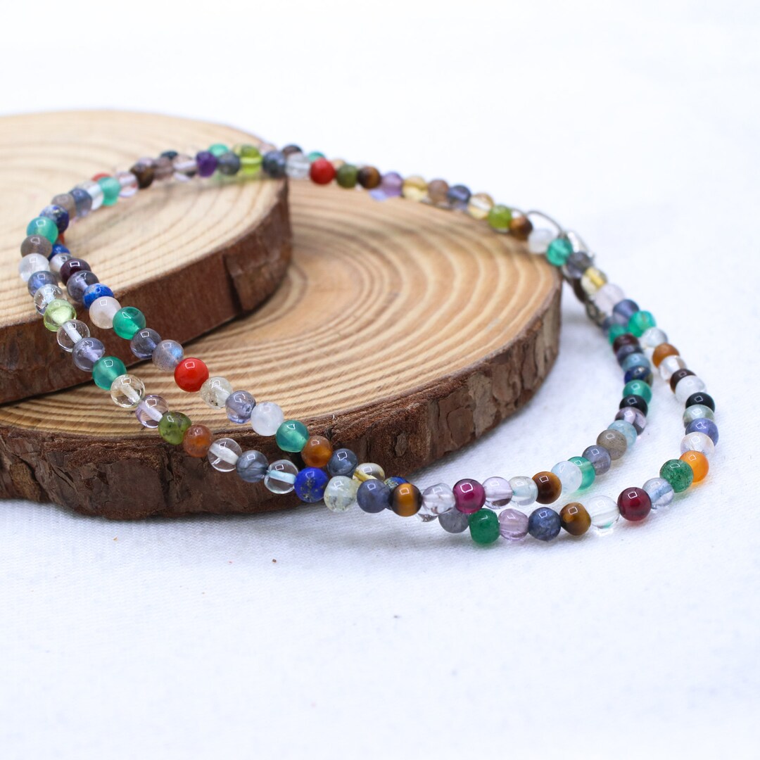 Beautiful Mix Color Beads Necklace, 3-4mm Multi Gemstone Round Beads ...