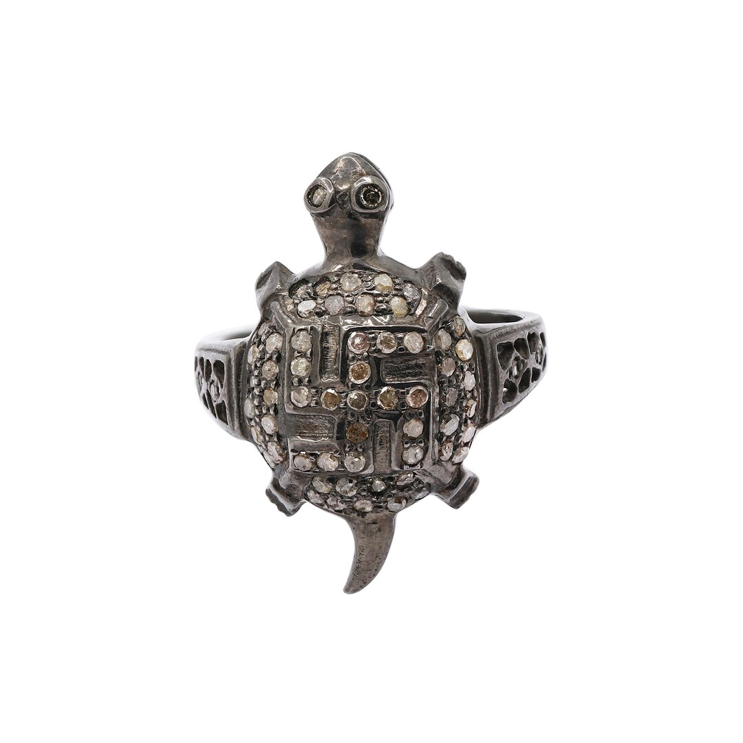 Tortoise Diamond Ring, Natural Diamond Turtle Ring, 925 Sterling Silver ...