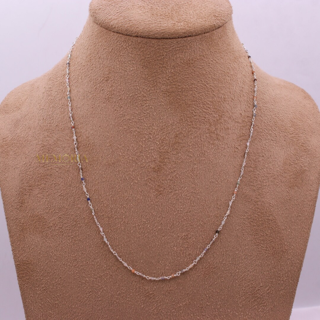 Beaded Chain Necklace, 18 Inch Long Chain Necklace, 925 Sterling Silver ...