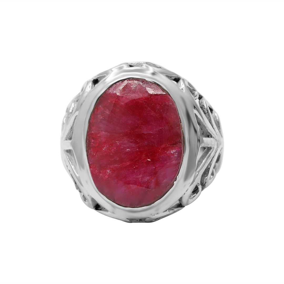 Natural Ruby Silver Ring, 925 Sterling Silver Ring, Ruby Gemstone Ring ...