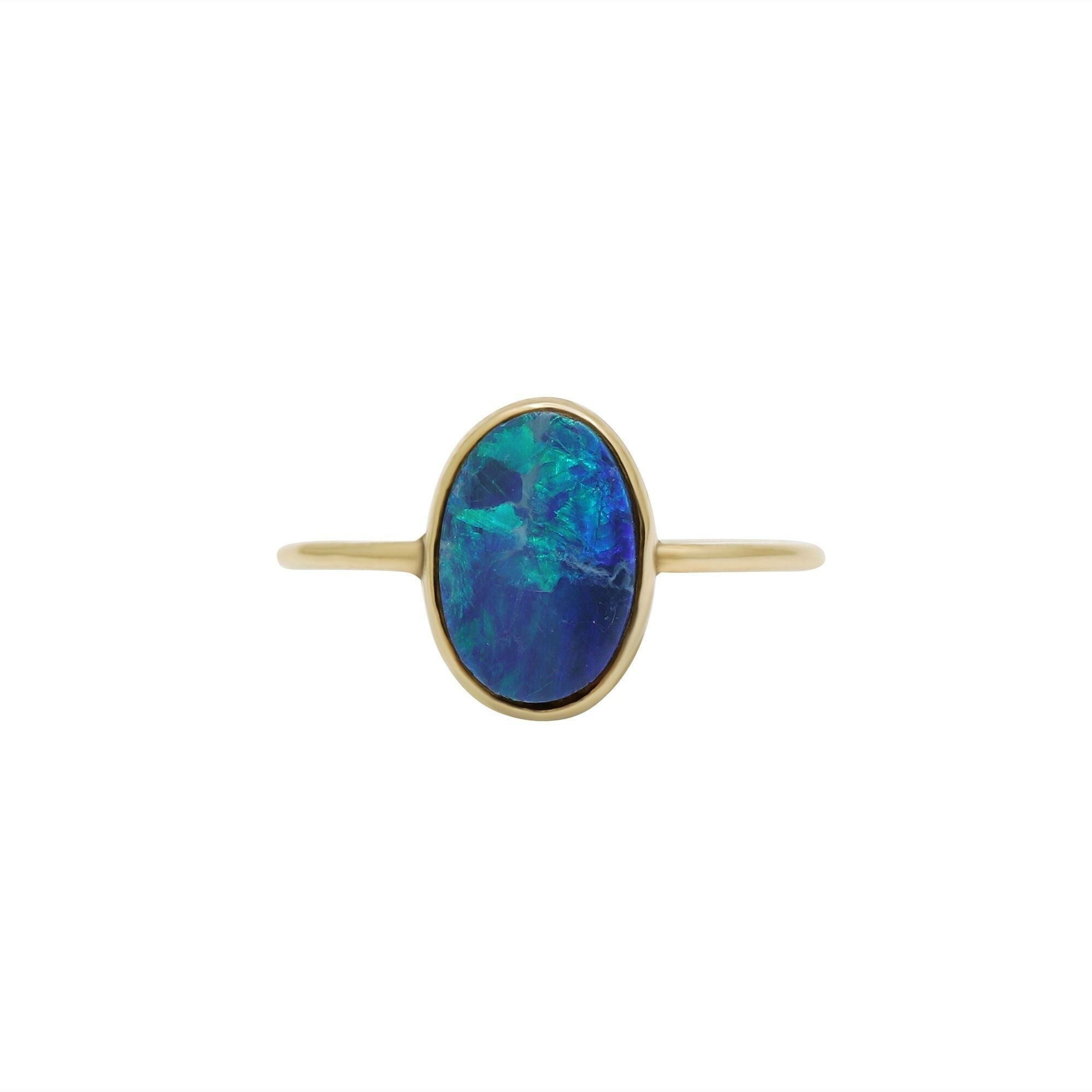 Blue Fire Opal Ring Opal Gemstone Ring 14k Gold Handmade - Etsy