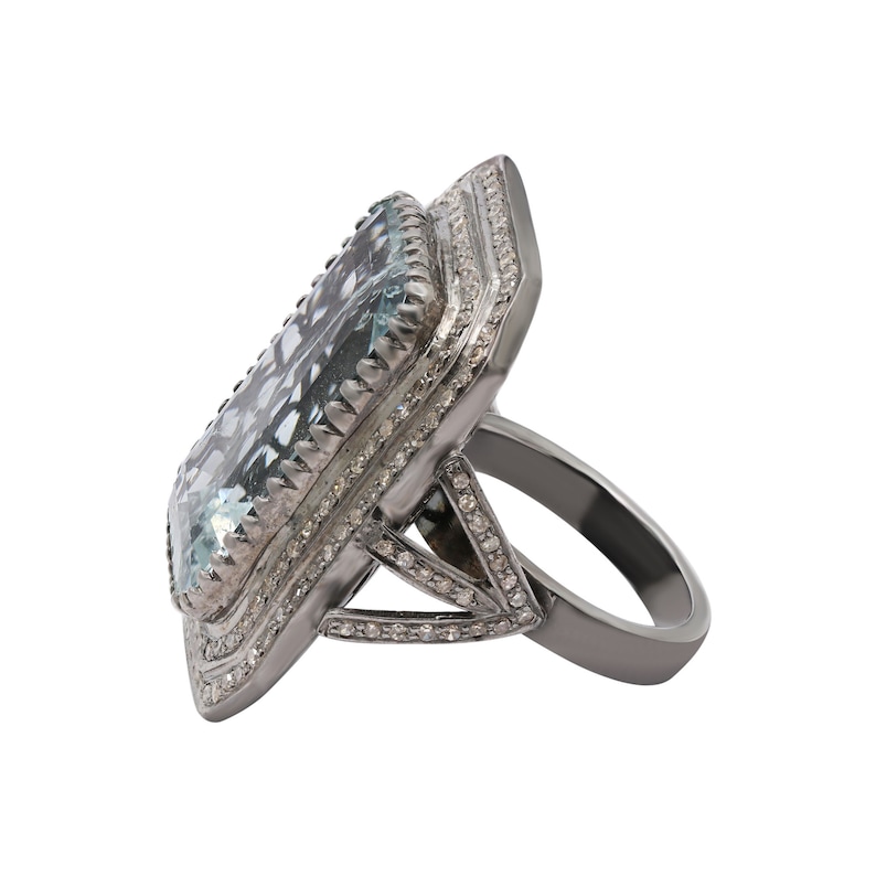 Blue Aquamarine Pave Diamond : 925 Sterling Silver - Etsy UK