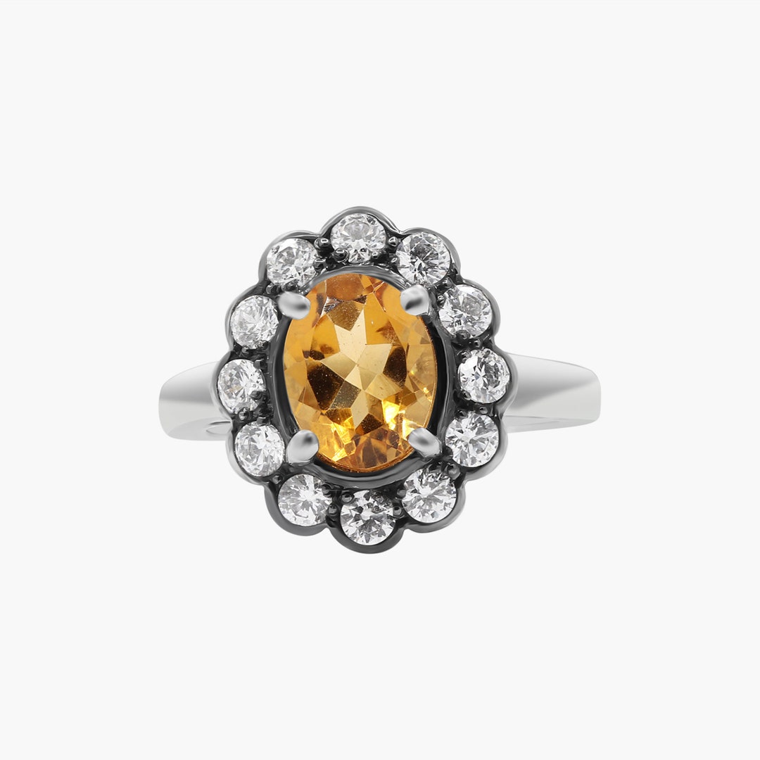 Solid Silver Citrine Ring 925 Sterling Silver Rings for Her Genuine ...