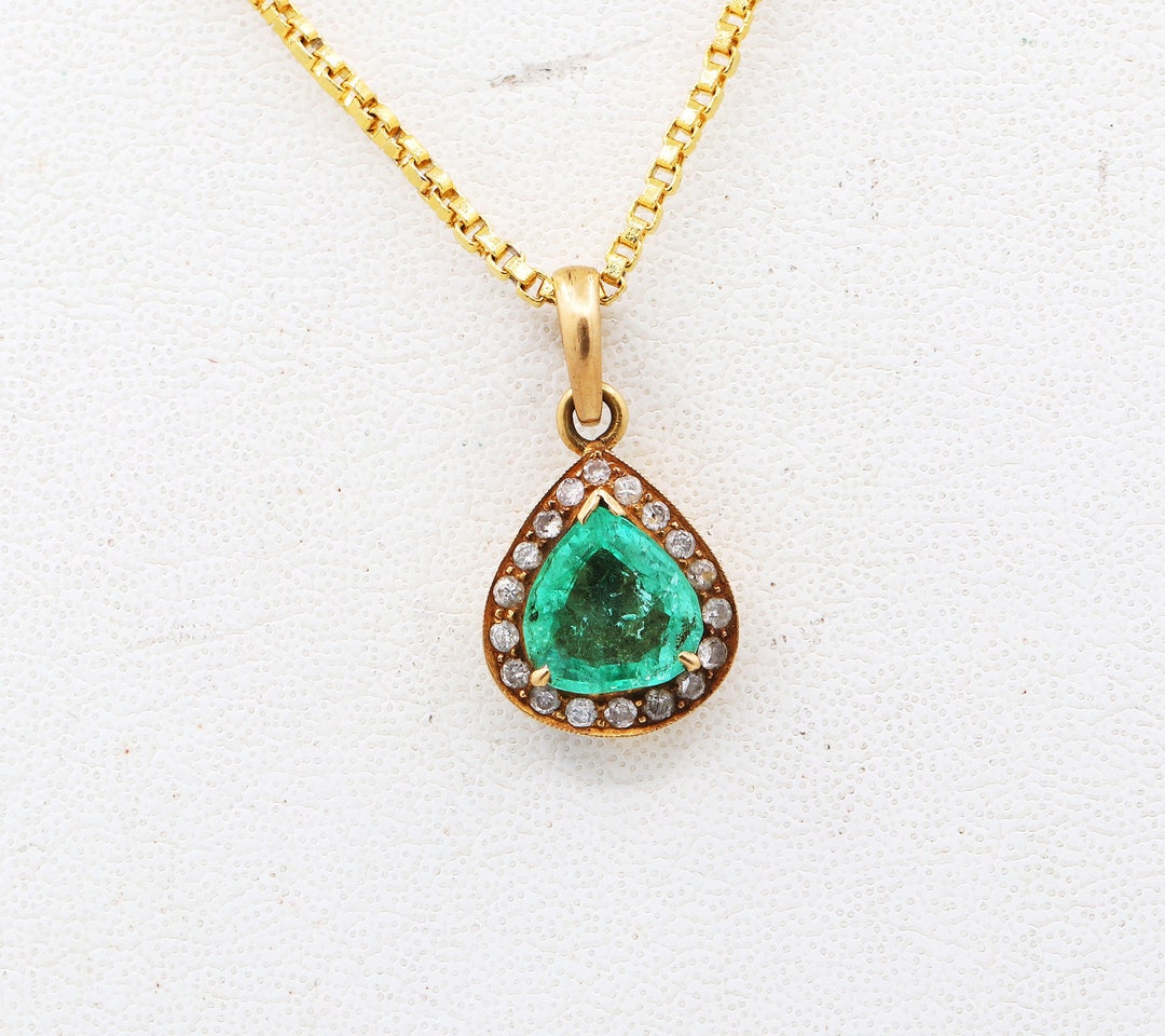 Emerald & Diamond 14k Gold Pendant - Etsy