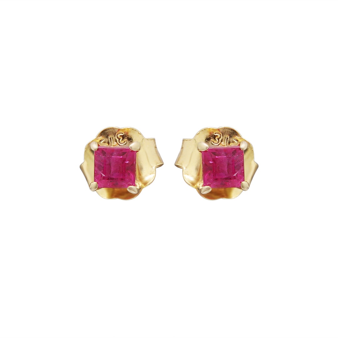 Handmade Red Ruby Stud Earrings, 9k Yellow Gold Ruby Studs, Red Bridal ...