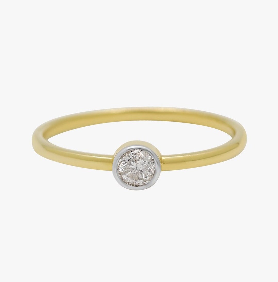 Natural Diamond Promise Ring, 14k Yellow Gold Ring, Signal Diamond Ring ...