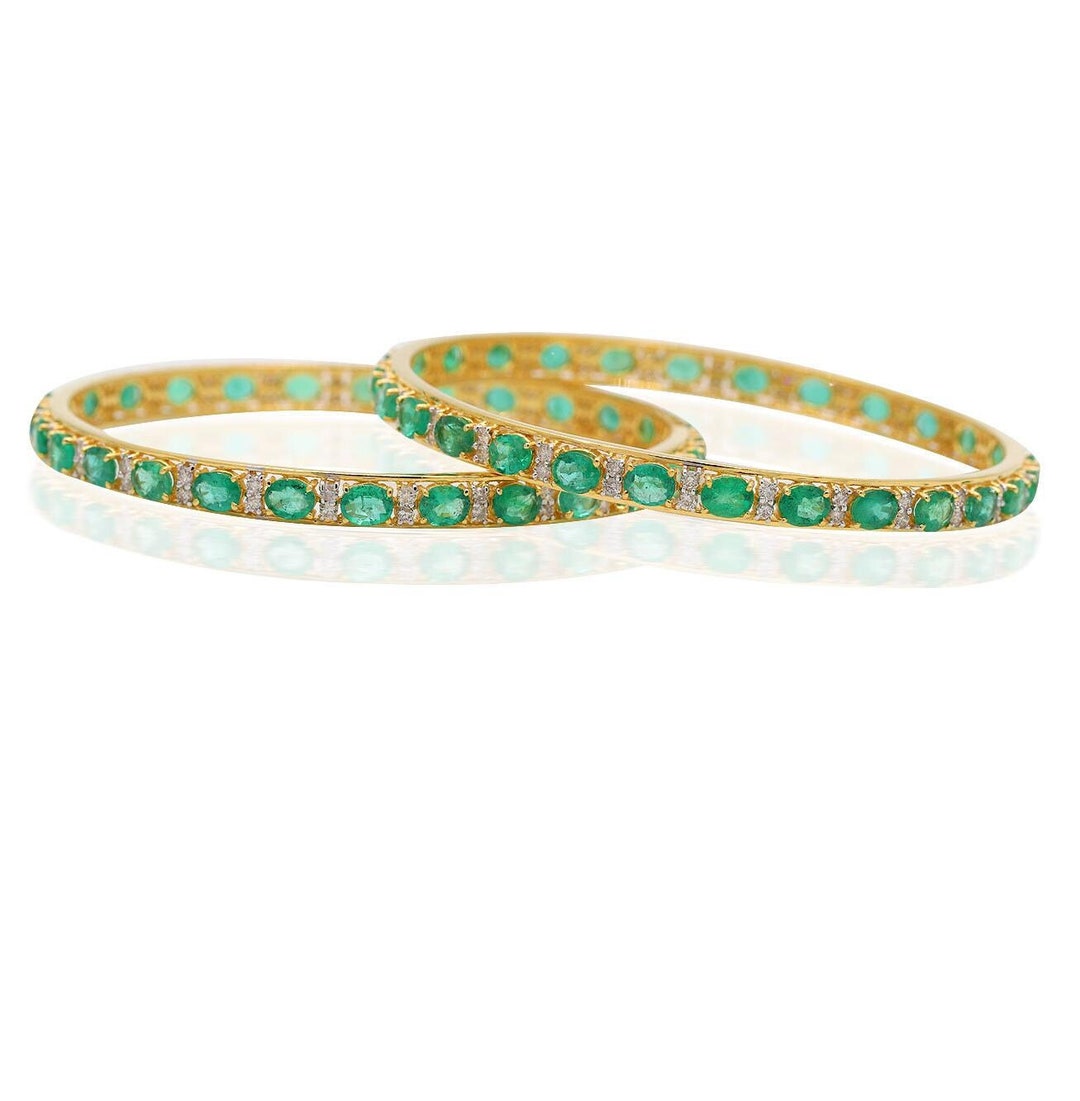 Natural Emerald Bangle Bracelet, Diamond Emerald Bangle, Stacking ...