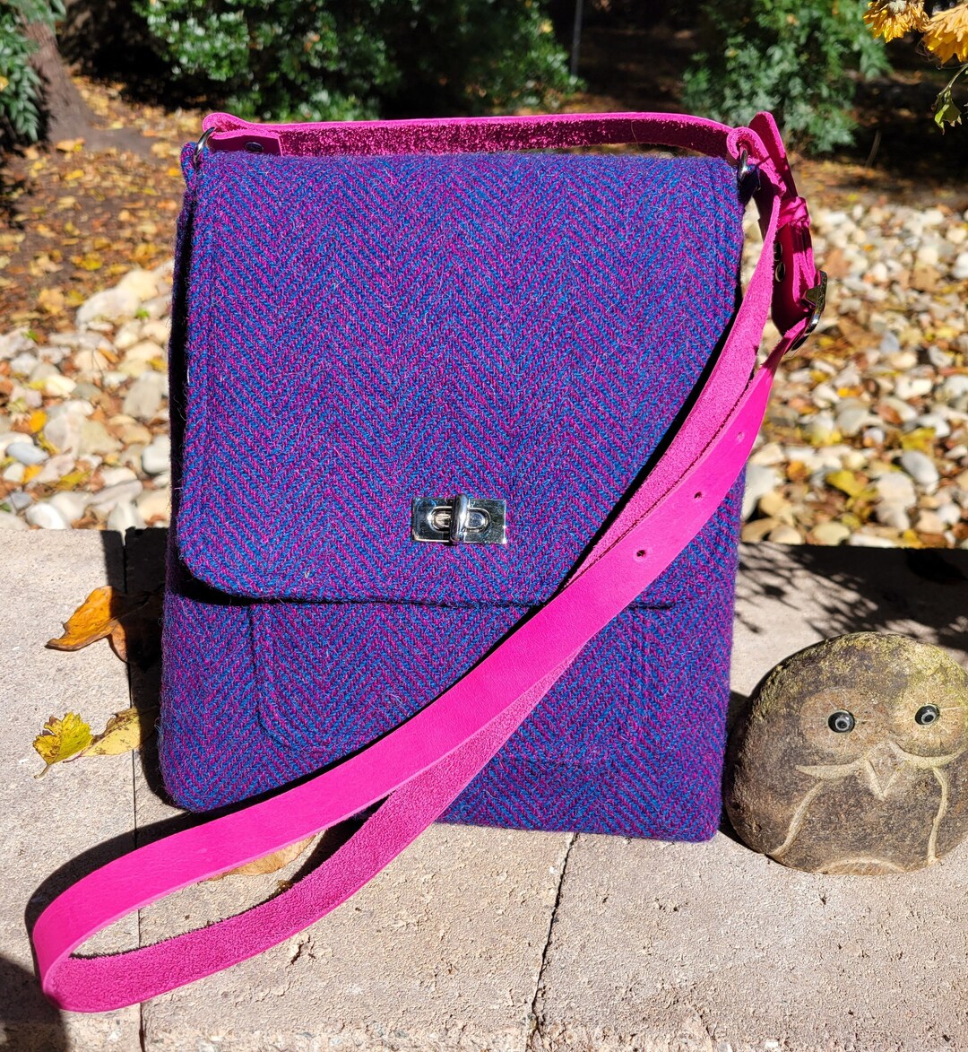 Harris Tweed Shoulder Bag - Wool Bag - Blue Wool Bag - Crossbody Bag ...