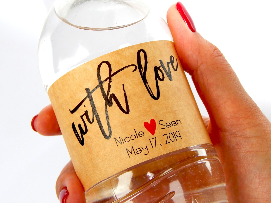 Custom Wedding Water Bottle Labels, With Love Personalized Kraft Broun ...